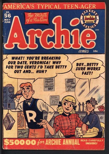 ARCHIE COMICS #56 3.5 // ARCHIE SERIES 1952 | eBay