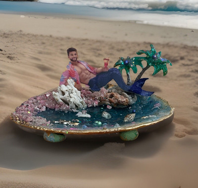 Merman On A Half Shell Trinket Dish Shell Art | eBay