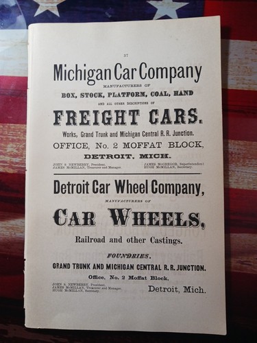 ~1878 Vintage Print Ad Michigan Car Company & Detroit Car Wheel ...