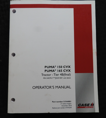 2019-2025 Genuine CASE IH Puma 150 165 CVX Tier 4B Tractor Operators Manual NICE | eBay