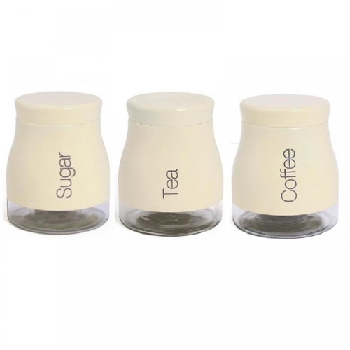 SET OF 3 KITCHEN STORAGE CANISTERS TEA COFFEE SUGAR JARS POTS ...