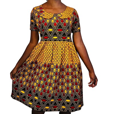 Orange & Maroon African Print Flowing Women Collar Midi Dress | eBay