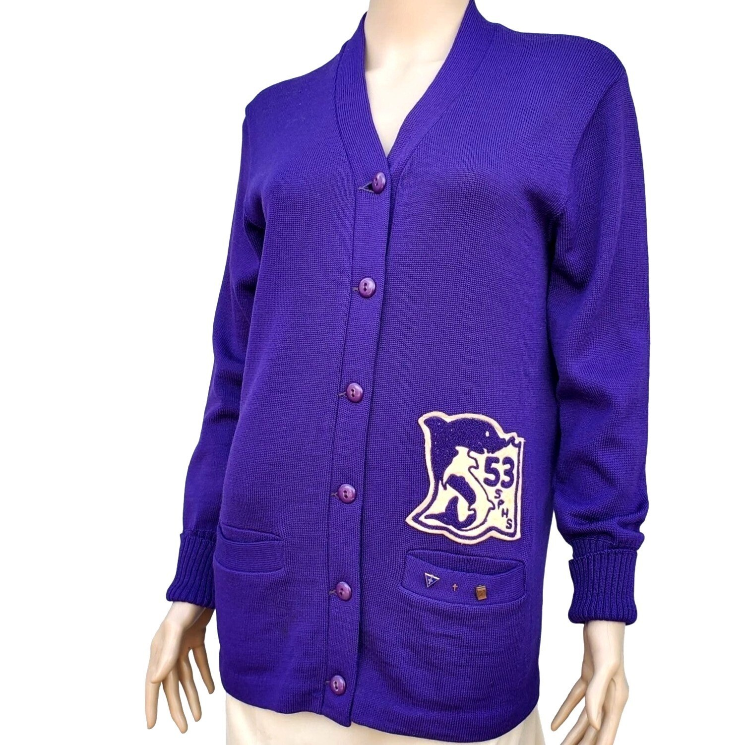 Vintage Class Sweater 1950s High School Purple Wool S… - Gem