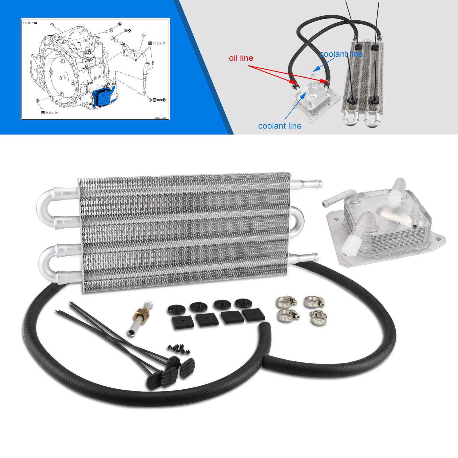 CVT Transmission Oil Cooler + 4 Row Remote Oil Cooler kit Fits Nissan ...