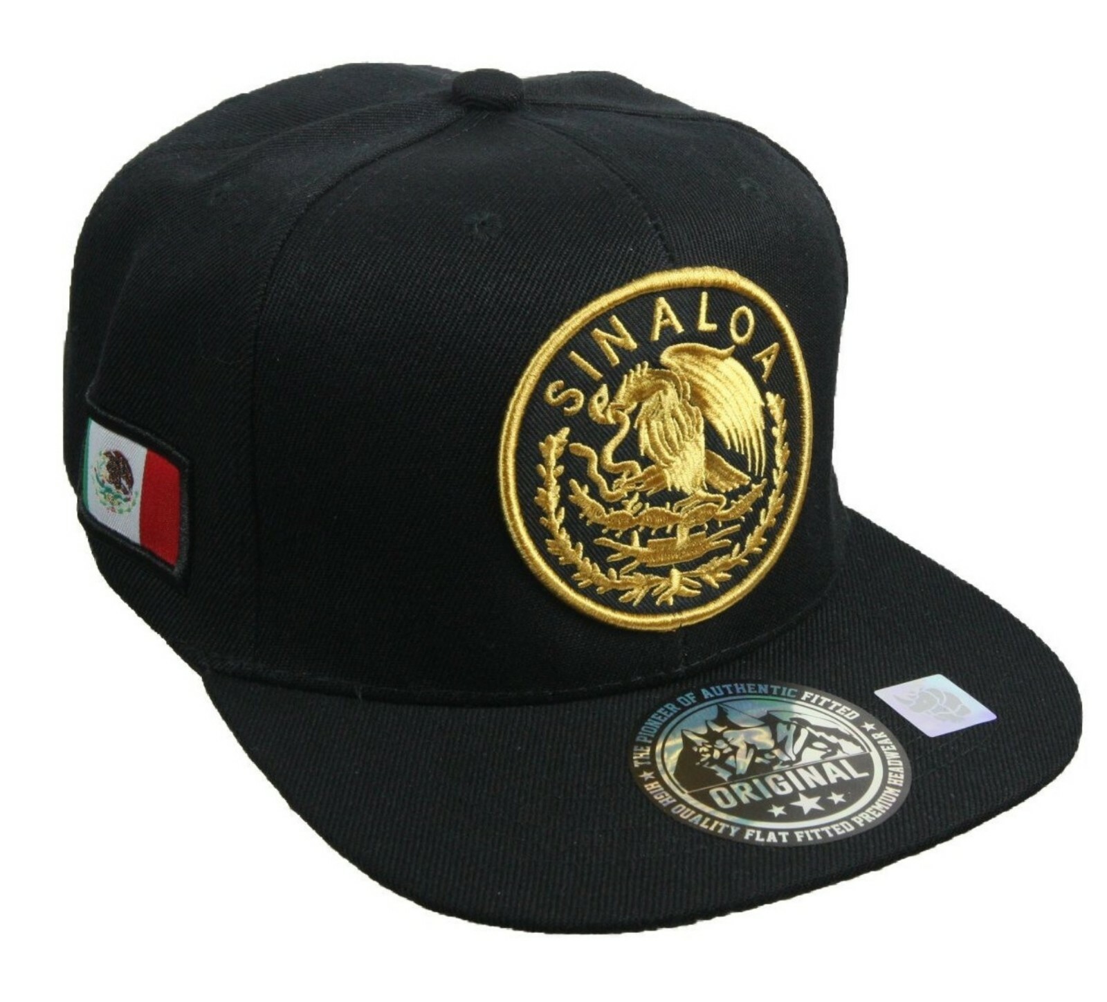 Black Cap Flat Bill Federal Snapback Gold Mexico Jalisco Sinaloa ...