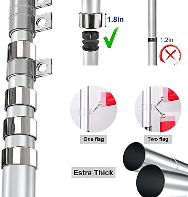20FT Telescoping Flag Pole Kit, Heavy Duty 16 Gauge Aluminum Outdoor in ...