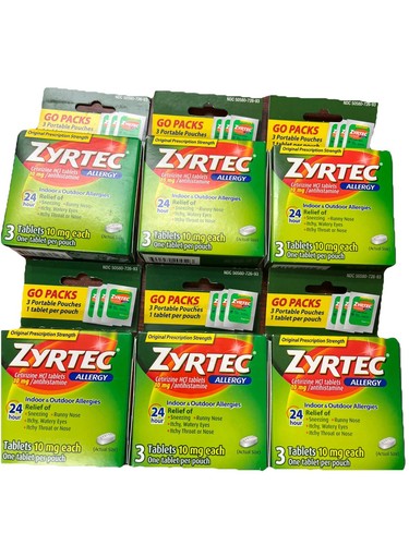 6 Pack! Zyrtec 24 Hour Allergy Relief Tablets, 10 mg Travel Size, 3 ct ...
