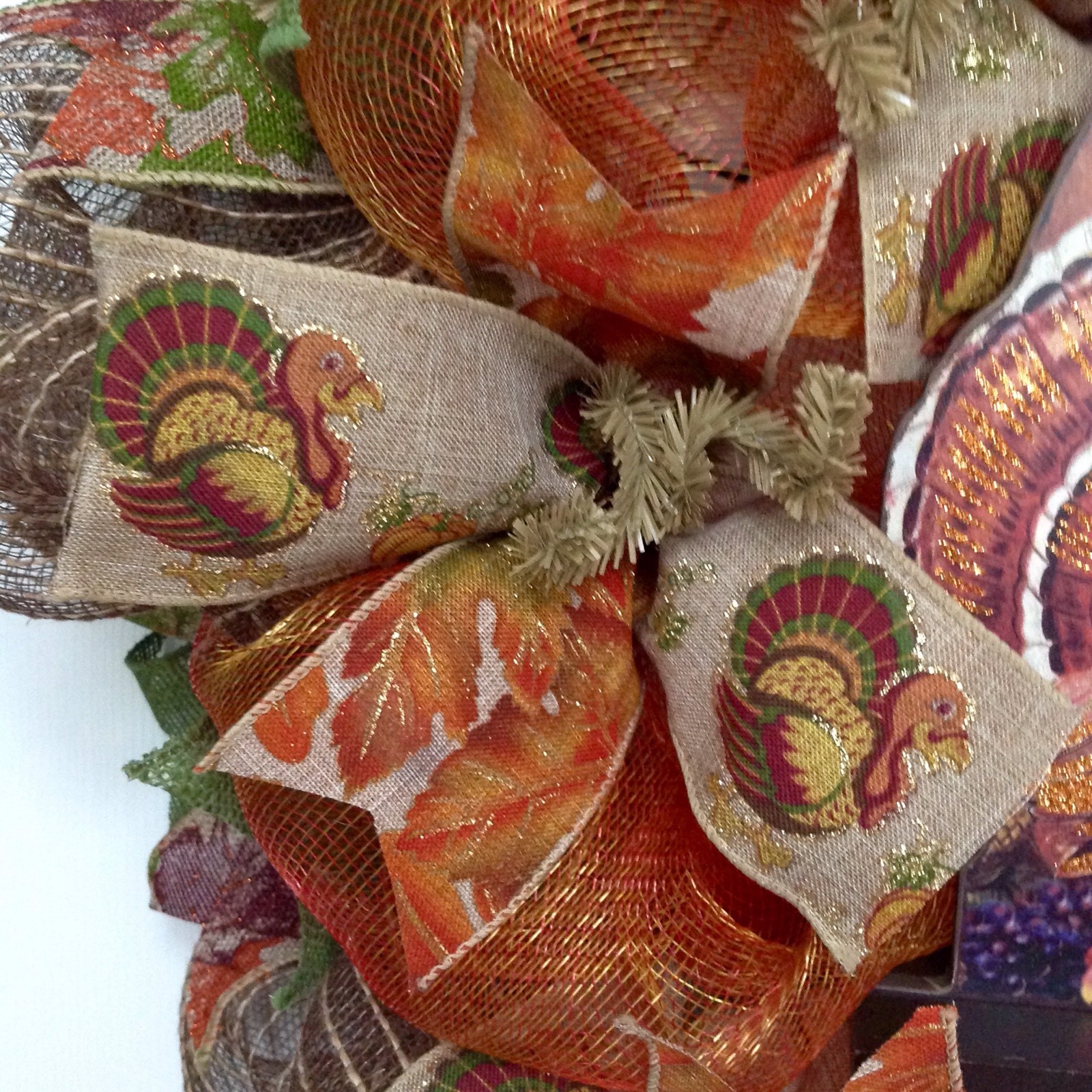 Thanksgiving Turkey Ribbon Wreath Handmade Deco Mesh | eBay