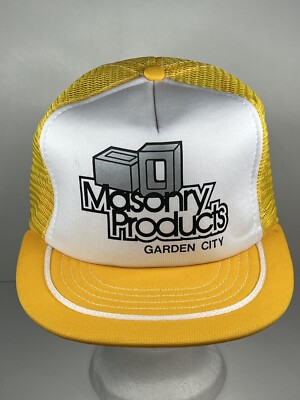 Vtg Yellow Mesh Trucker Snapback Hat Masonry Products Cinder Block Made ...