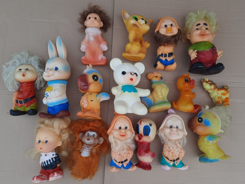 Vintage doll rubber toy Monkey Hare Dwarf Bear clown Rooster Duck USSR ...