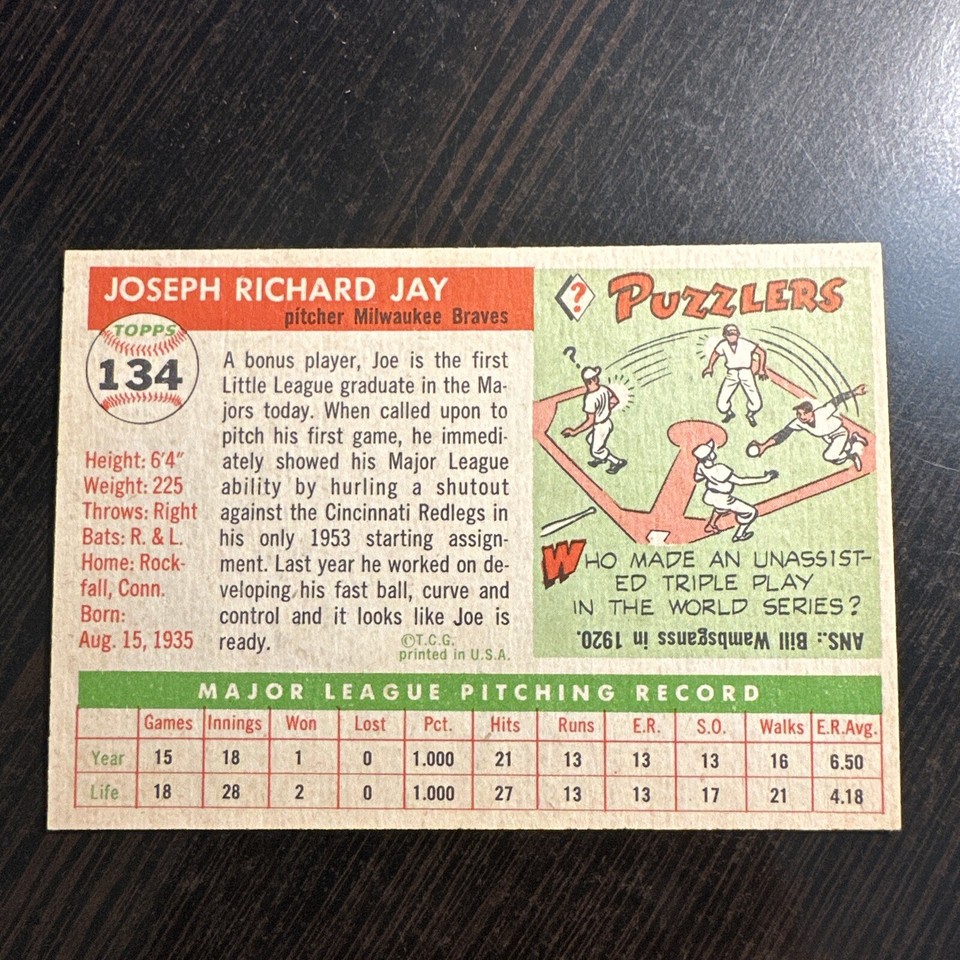 1955 TOPPS JOE JAY CARD #134 EX OR BETTER *Hot Corner Vintage* | eBay