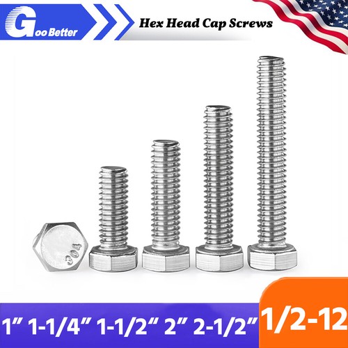 1/2"-12 Hex Head Cap Screws / Bolts SAE Thread, A2 Stainless Steel, DIN ...