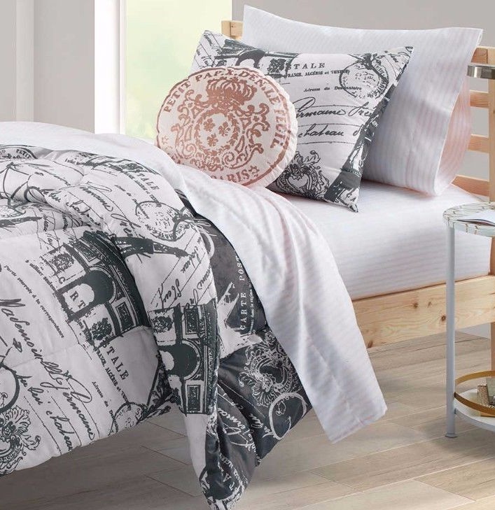 8-Pc Mademoiselle Full XL Comforter Set French Script Shabby Chic Paris ...