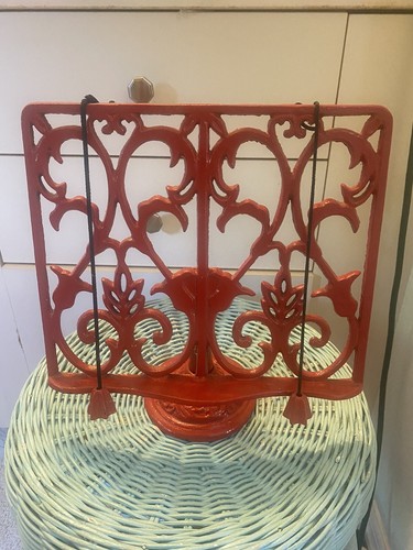 Vtg red Cast Iron enamel Cookbook Stand Recipe Holder book holder w ...