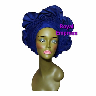 Aso-Oke African Headtie Auto Gele, Royal Blue Empress headwear | eBay