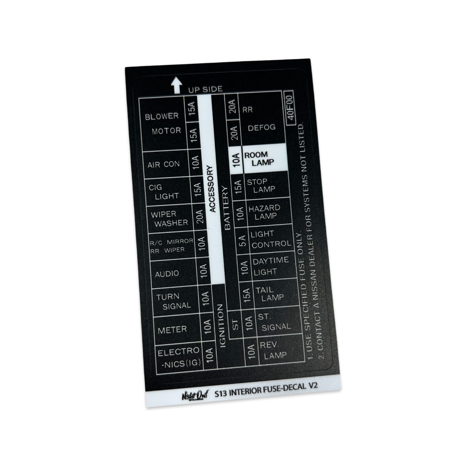 Nissan 240sx Silvia S13 INTERIOR FUSE LABEL (40F00) Version-2 | eBay