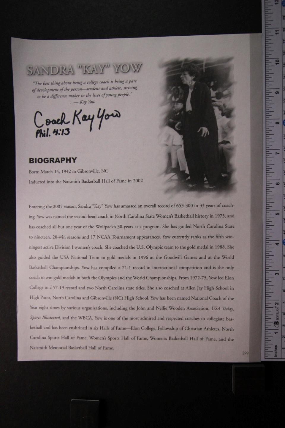 LOT: 3 HOFer WOLFPACK HOF Coach KAY YOW (1942-2009) AUTOGRAPH ITEMS~ | eBay