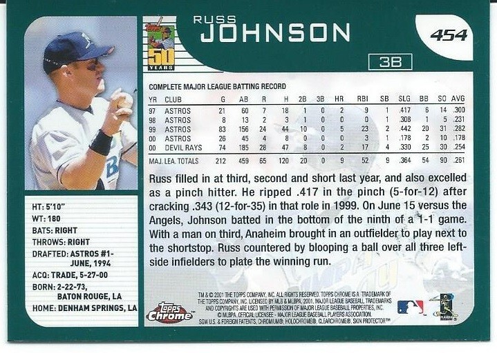 RUSS JOHNSON 2001 Topps Chrome # 454 autographed signed card DEVIL RAYS ...