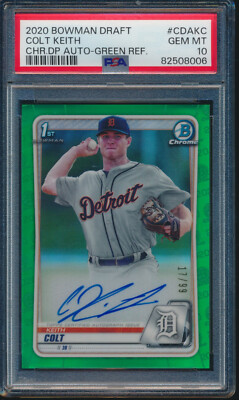 PSA 10 COLT KEITH AUTO 1st 2020 Bowman Chrome GREEN REFRACTOR #/99 RC ...