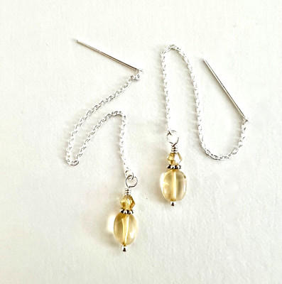 *IAJ* Genuine Citrine Ovals Sterling Silver Ear Threads w/Swarovski ...