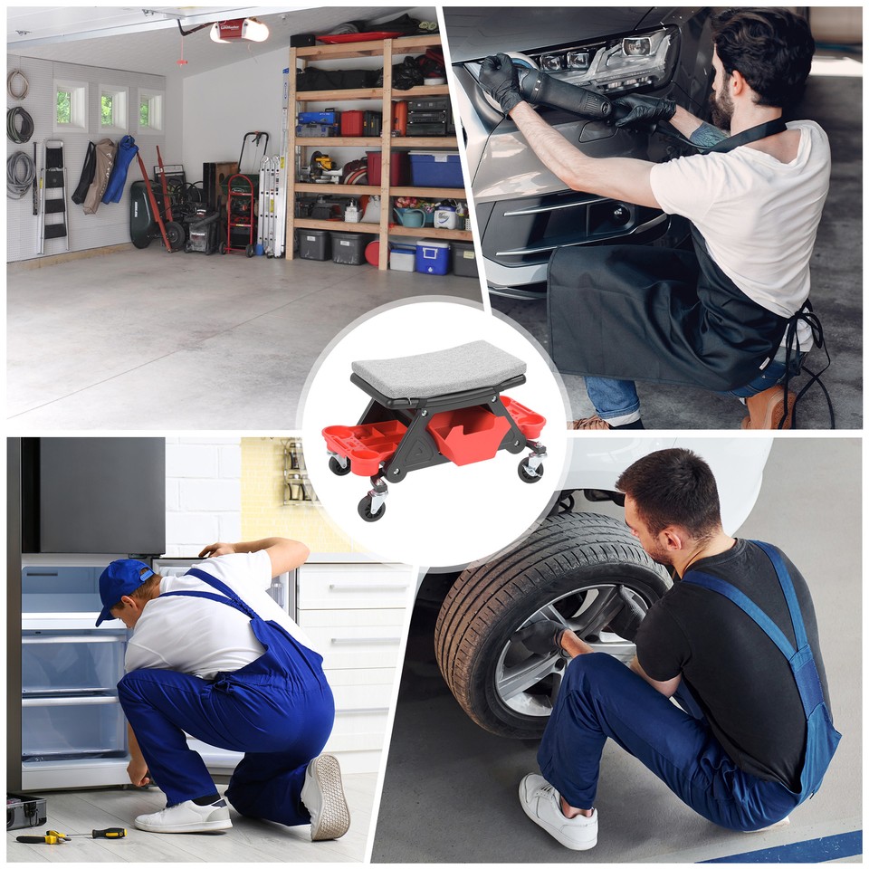 330LBS Rolling Mechanic Seat Garage Stool Detailing Creeper w/ Wheel ...