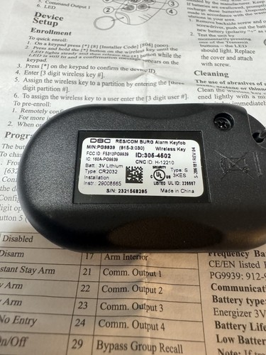 TYCO DSC PowerG 2Way Wireless 4-Button Panic, Key Fob PG9939 | eBay