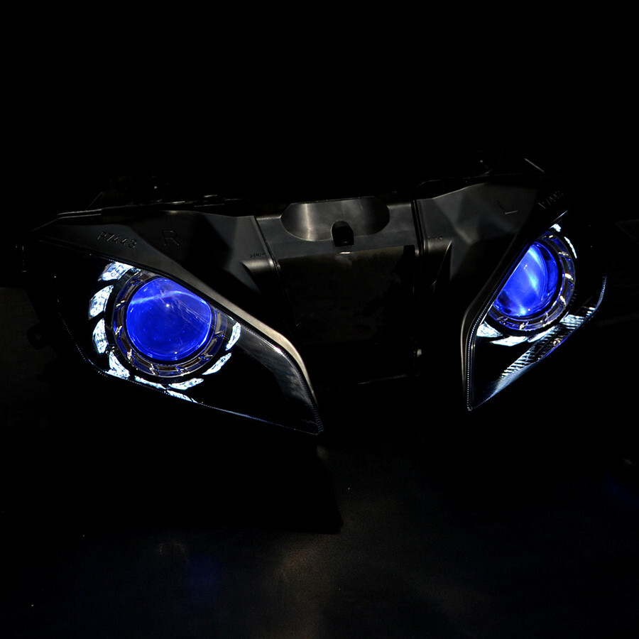 LED Headlight Assembly For Yamaha YZF R6 2008-2014 Blue Demon Eyes ...