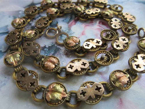 Antique Victorian Book Chain Necklace in Gold Fill Applied Leaves ...