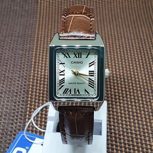 Casio LTP-V007L-9B Roman Numeral Analog Brown Leather Rectangle Ladies ...