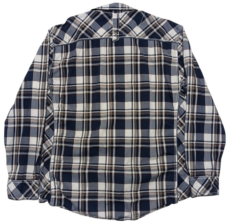 Buckle Black Pearl Snap Western Shirt Men's 2XL Long Sleeve Blue White ...