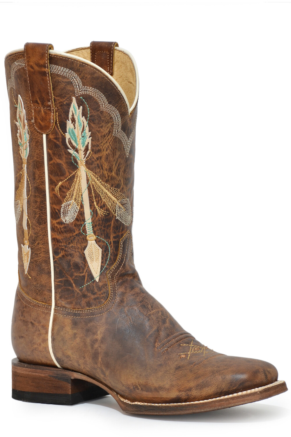 Roper Womens Waxy Brown Leather Arrow Feather Cowboy Boots | eBay