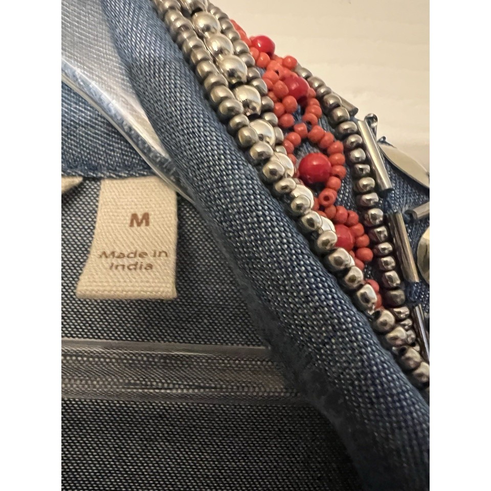 SOFT SURROUNDINGS Morena Duster Jacket Womens M Blue Embellished Boho ...