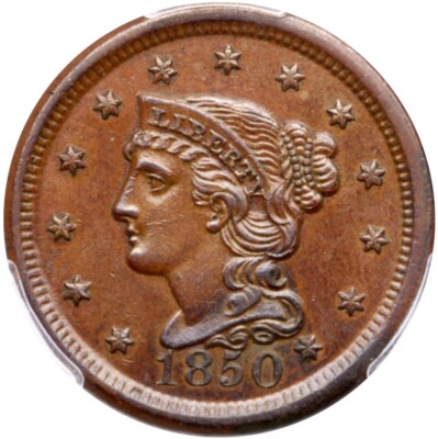 1850 N-3 R-1 PCGS AU 55 Braided Hair Large Cent Coin 1c | eBay