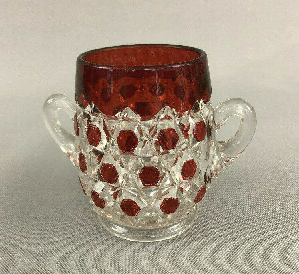 Antique Model Flint Glass clear / red stain pressed glass sugar bowl ...