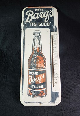 Vintage 1954 Metal BARQ'S ROOT BEER SIGN Donasco Thermometer 25" X 10 ...