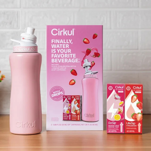 Cirkul 32oz Blush Pink Stainless Steel Water Bottle Starter Kit 2 ...