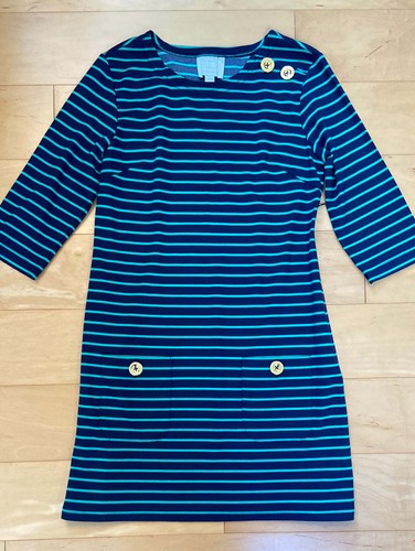 SWEET SHIFT Sail to Sable Navy And Green Striped Long sleeved Dress ...