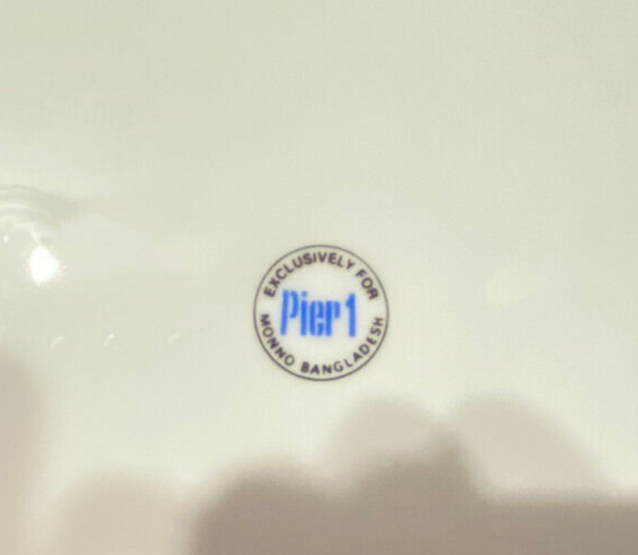 Pier 1 One Rimmed Dinner Plate White With Black Spoons Knives Forks ...