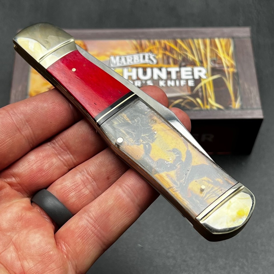 MARBLES Large Wood Duck Hunter Red Bone Handle Artwork Folding Pocket ...