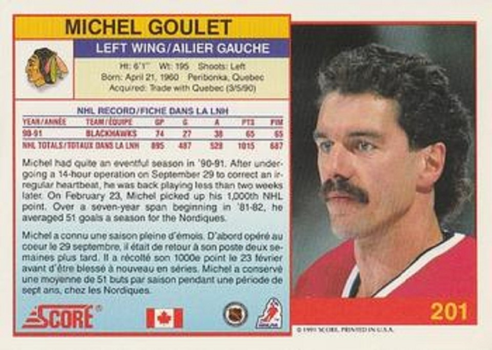 1991-92 Score Canadian Bilingual #201 Michel Goulet Chicago Blackhawks ...