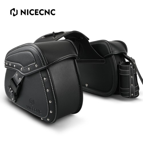 NICECNC Motorrad Satteltaschen Schwarz Leder Packtasche Gepäckträger ...