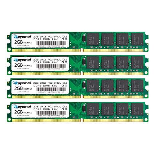 8GB Kit 4x2GB DDR2 800Mhz Udimm RAM Royemai DDR2-800U PC2-6400 2GB 1.8V ...