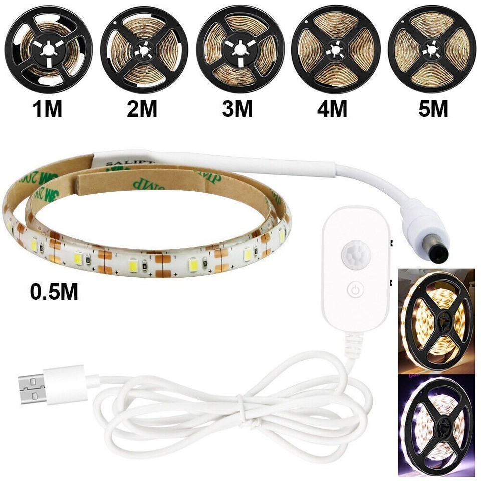 5V LED Strip Lights Smart USB PIR Motion Sensor Cabinet Closet Stairs ...
