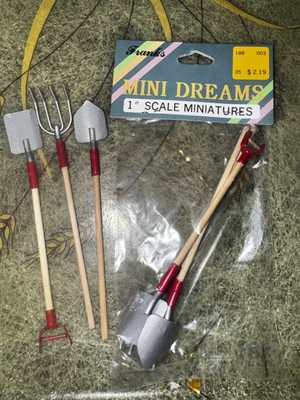 3pc Farm Tools Set - Dollhouse Miniature 1:12 Scale Shovel Rake Hoe ...