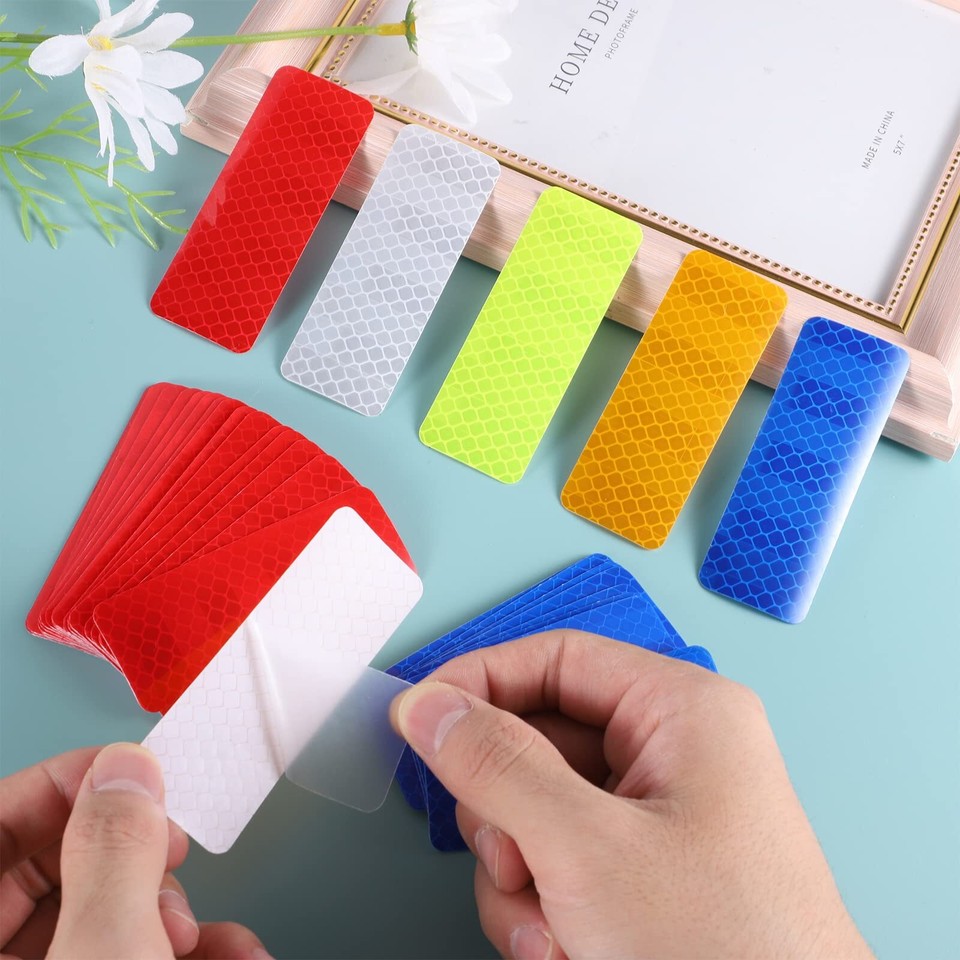 100 Pack Reflective Self Adhesive Tape Warning Reflectors for Clothes ...