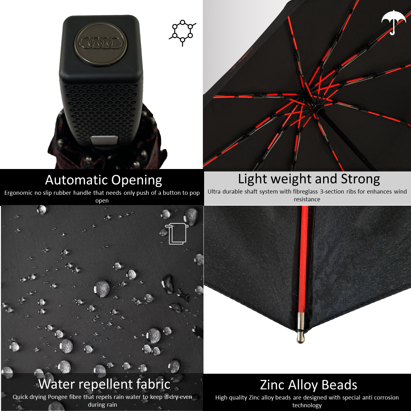 Genuine Audi Umbrella Folding Premium Quality Automatic Compact Black ...