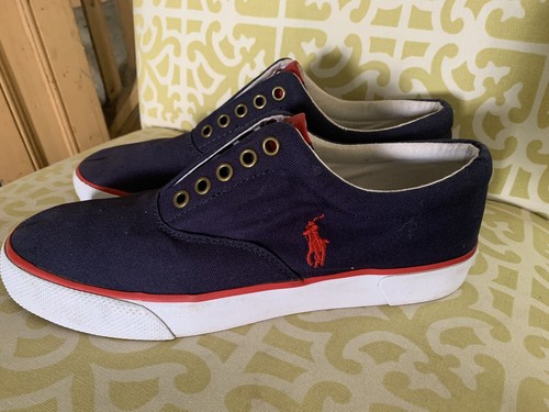 Polo Ralph Lauren Navy Blue & Red Fabian Canvas Sneakers Men's Size 8 ...