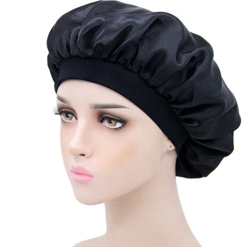 Women Satin Bonnet Night Sleep Cap Hair Hat Silk Head Cover Wide ...