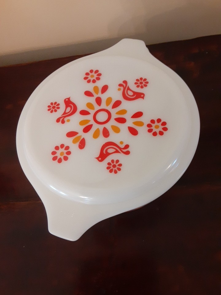 Vintage Pyrex Friendship Pattern Casserole Dish 473 1 QT White Milk ...