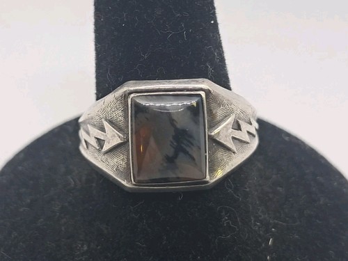 Vintage Black Jasper Bell Trading Post Sterling Silver Agate Ring 8.5 ...